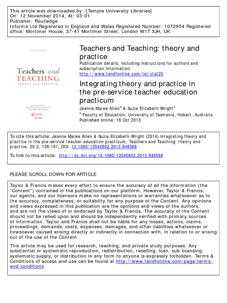 Allen Integrating Theory and Practice | PDF | Survey Methodology | Teachers
