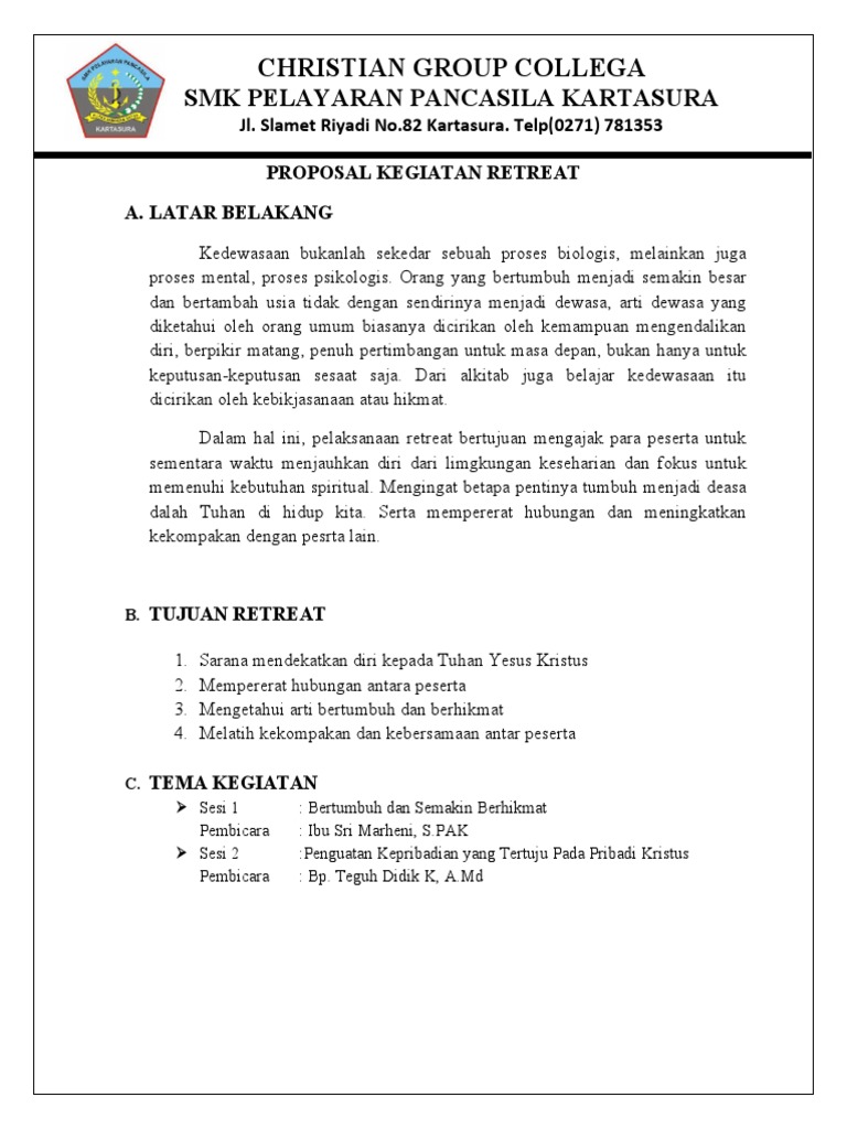 Proposal Retreat Siswa Kristiani 2019 | PDF