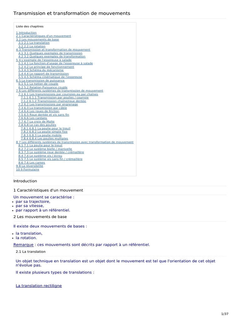 Systèmes de transmission de mouvement | PDF | Transmission (Mécanique ...