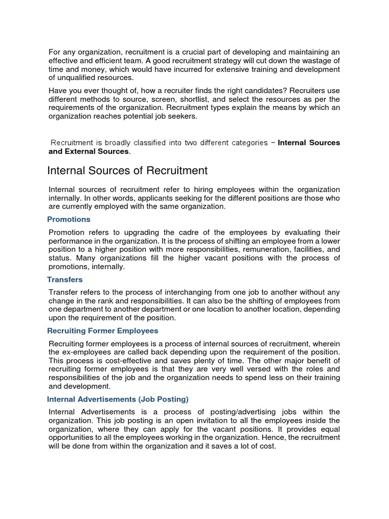 Internal Sources of Recruitment | PDF | Recruitment | Employment