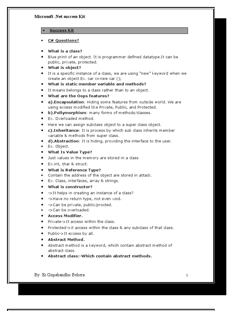 C Csharp Basic Definitions Pdf Class Computer Programming Method Computer Programming