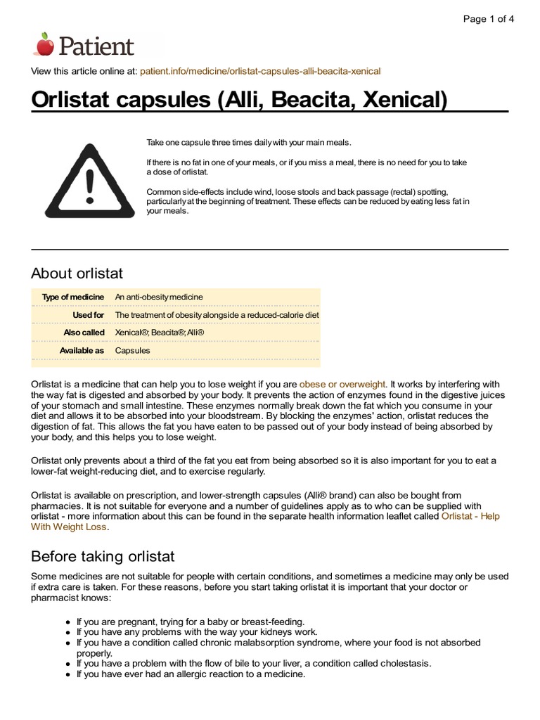 UK Patient Orlistat Medication Leaflet | Download Free PDF | Obesity ...