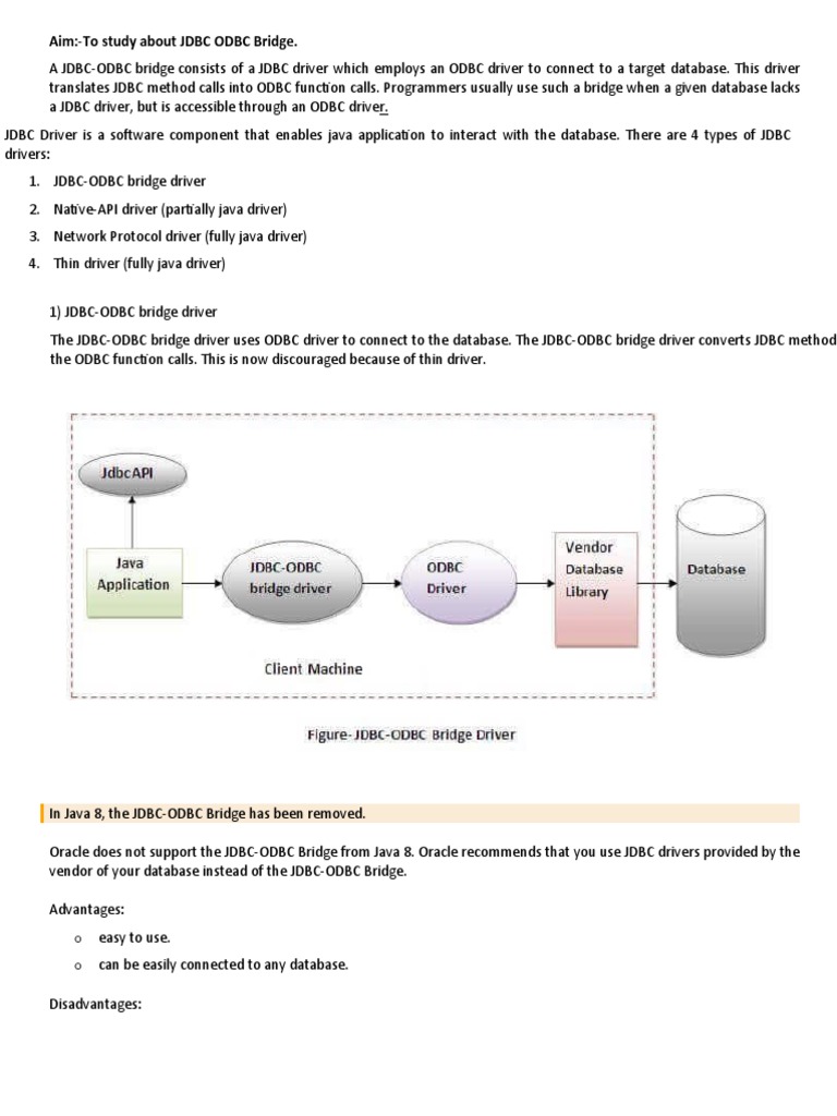 Aim:-To Study About JDBC ODBC Bridge | PDF | Databases | Computing ...