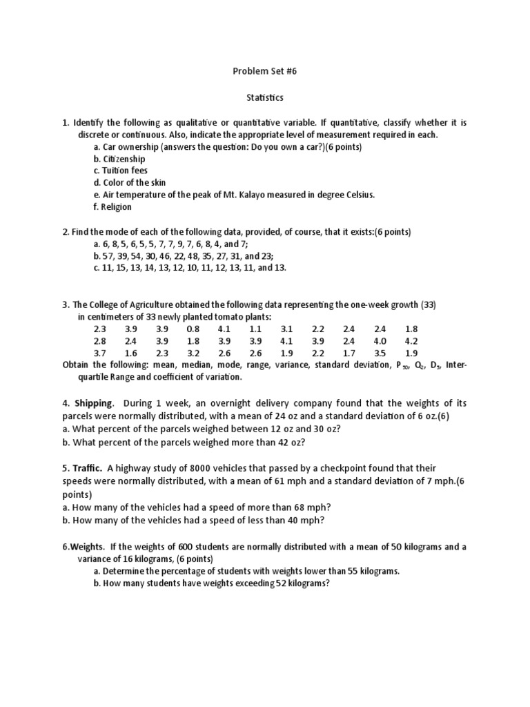 Problem Set (Statistics) - Assignment | PDF | Science & Mathematics