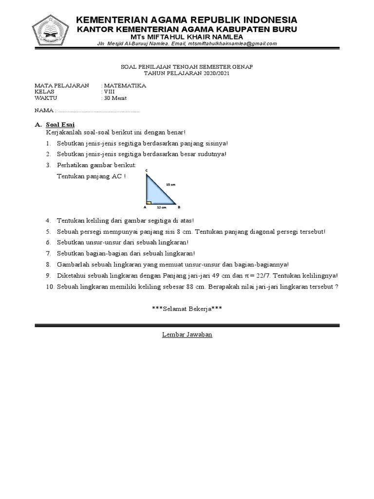Soal Pts 2 Mat Kls 8 | PDF