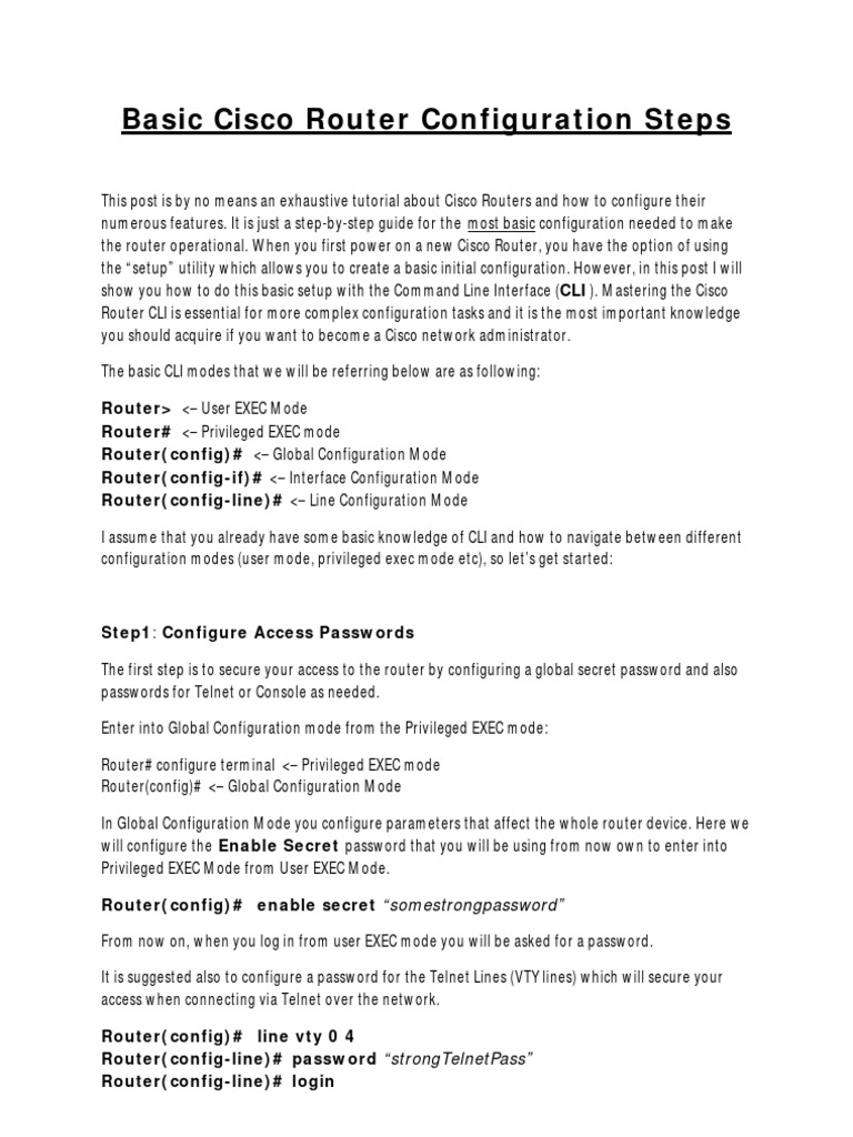 Basic Cisco Router - Switch Configuration Steps | PDF | Router ...