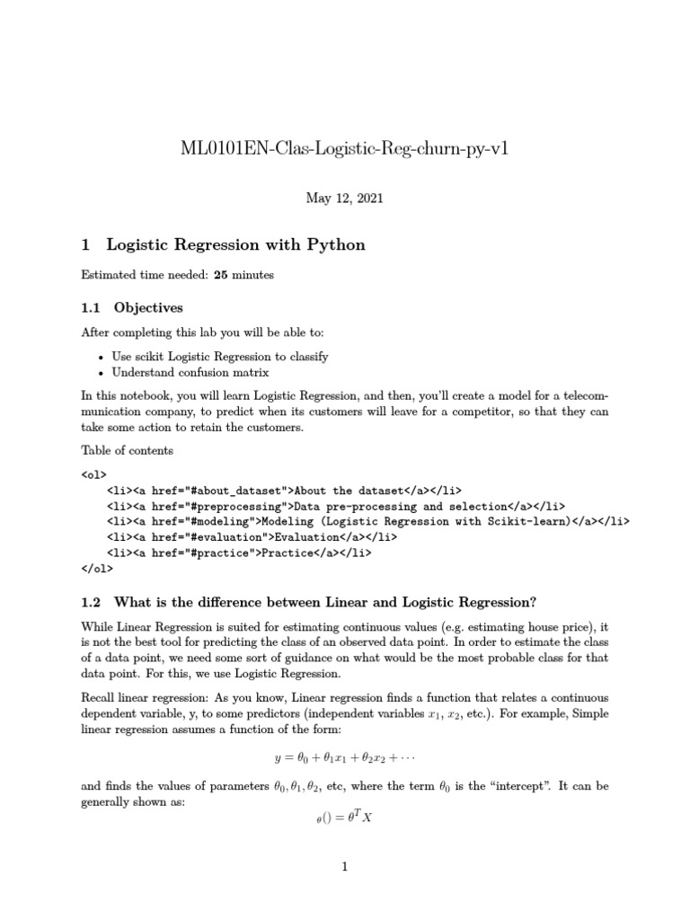 ML0101EN Clas Logistic Reg Churn Py v1 | PDF | Logistic Regression | Regression Analysis