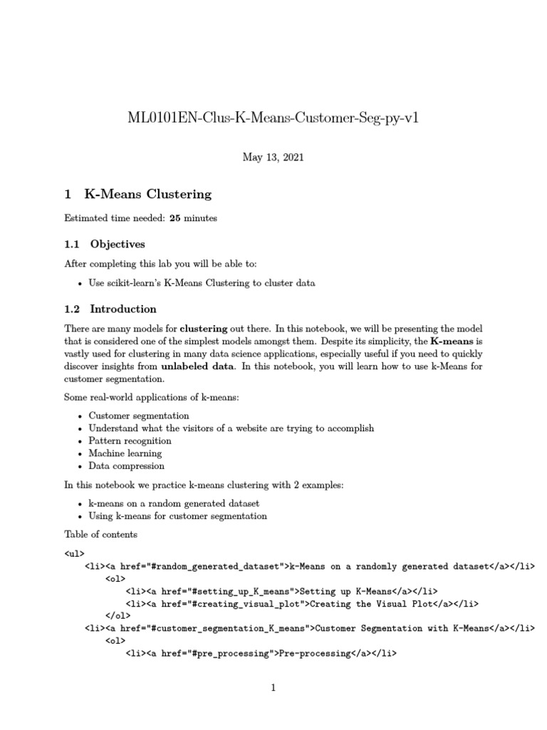Ml0101en Clus K Means Customer Seg Py V1 Pdf Cluster Analysis