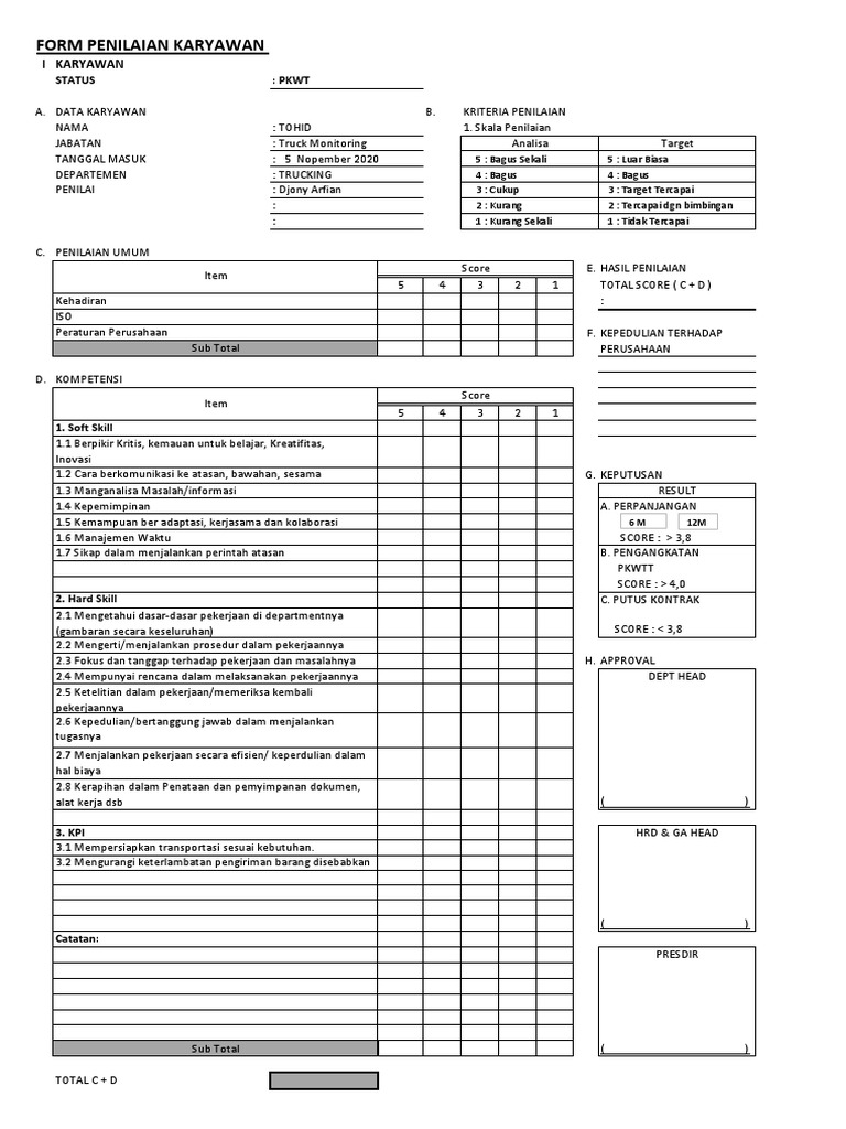 Form Penilaian Karyawan PKWT | PDF