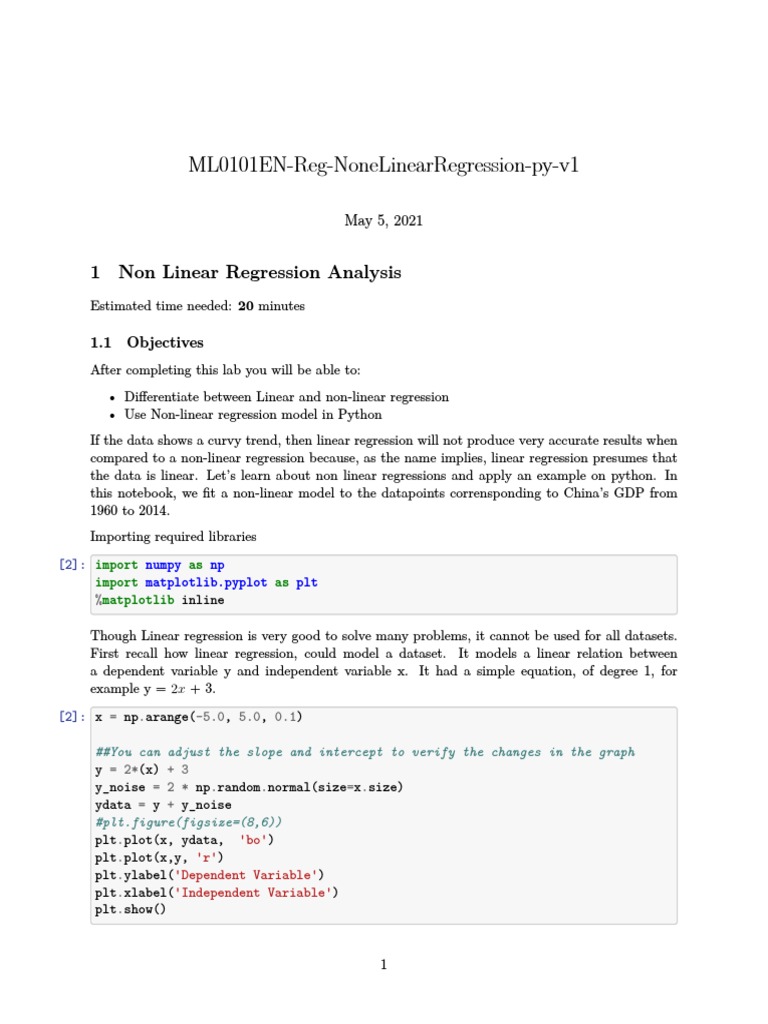Ml0101en Reg Nonelinearregression Py V1 1 Non Linear Regression Analysis Pdf Errors And 