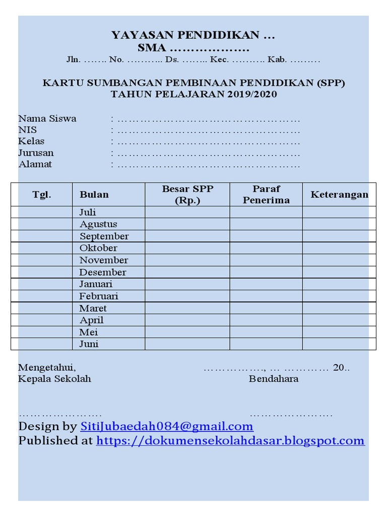 Kartu SPP Sma | PDF