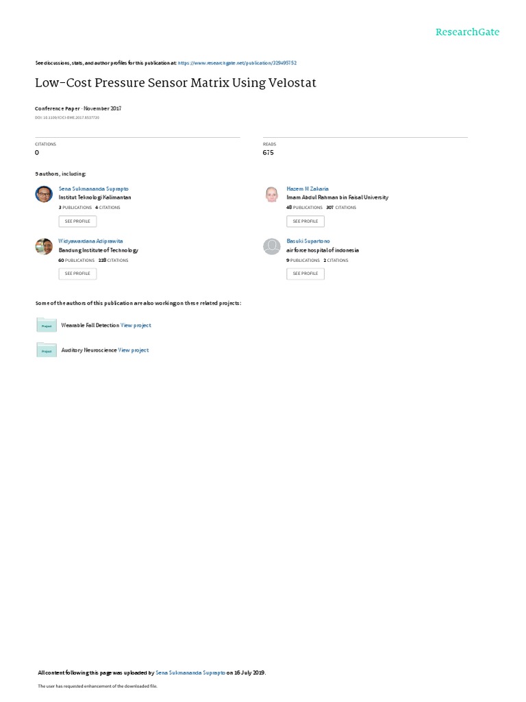Low-Cost Pressure Sensor Matrix Using Velostat | PDF | Sensor | Capacitor