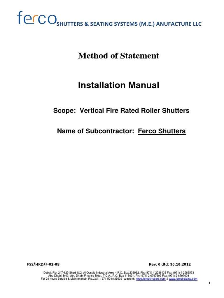 Ferco Doors-Fire Shutter Installation Insulated Manual Rev 01 | PDF ...