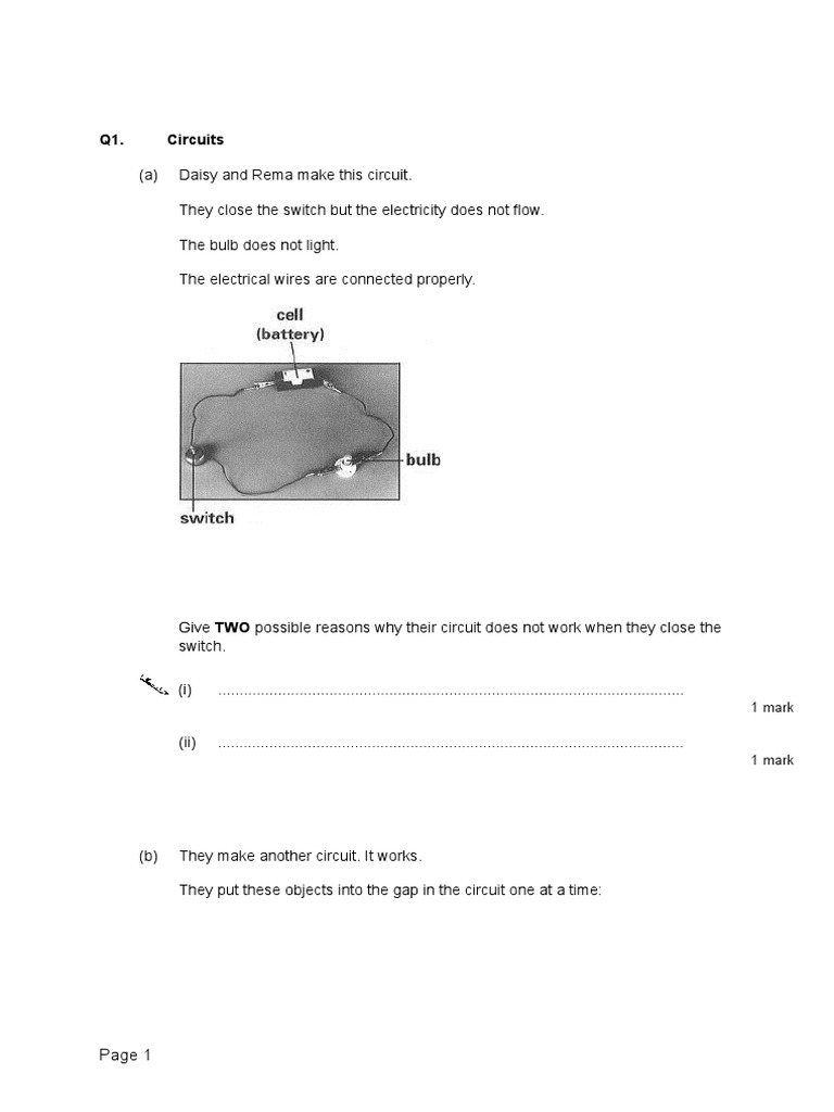 Electricity - Level 5 - Questions | PDF | Switch | Wire