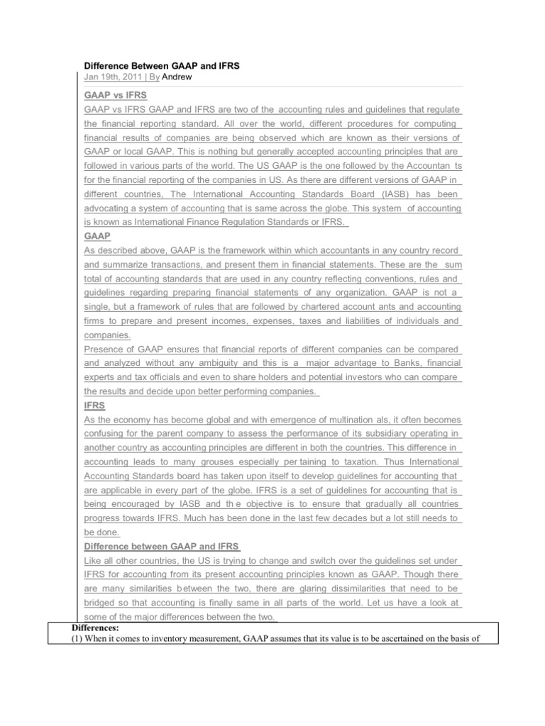 Difference Between GAAP and IFRS | PDF | Financial Statement ...