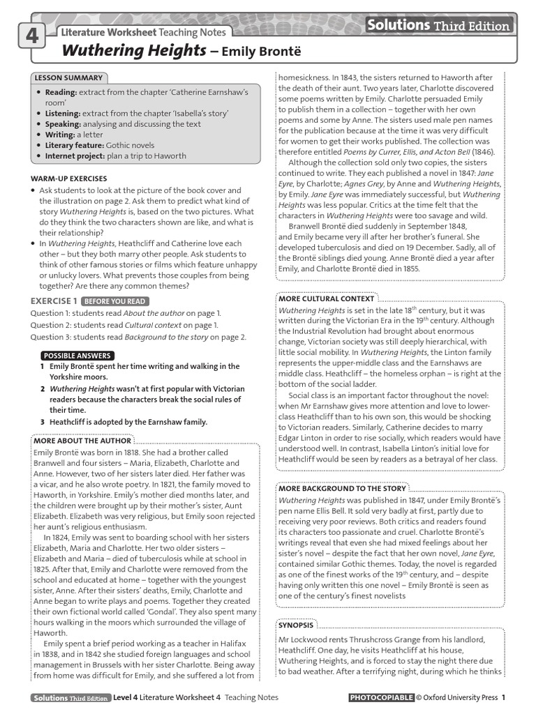 Worksheet 2 Answer | PDF | Emily Brontë | Wuthering Heights