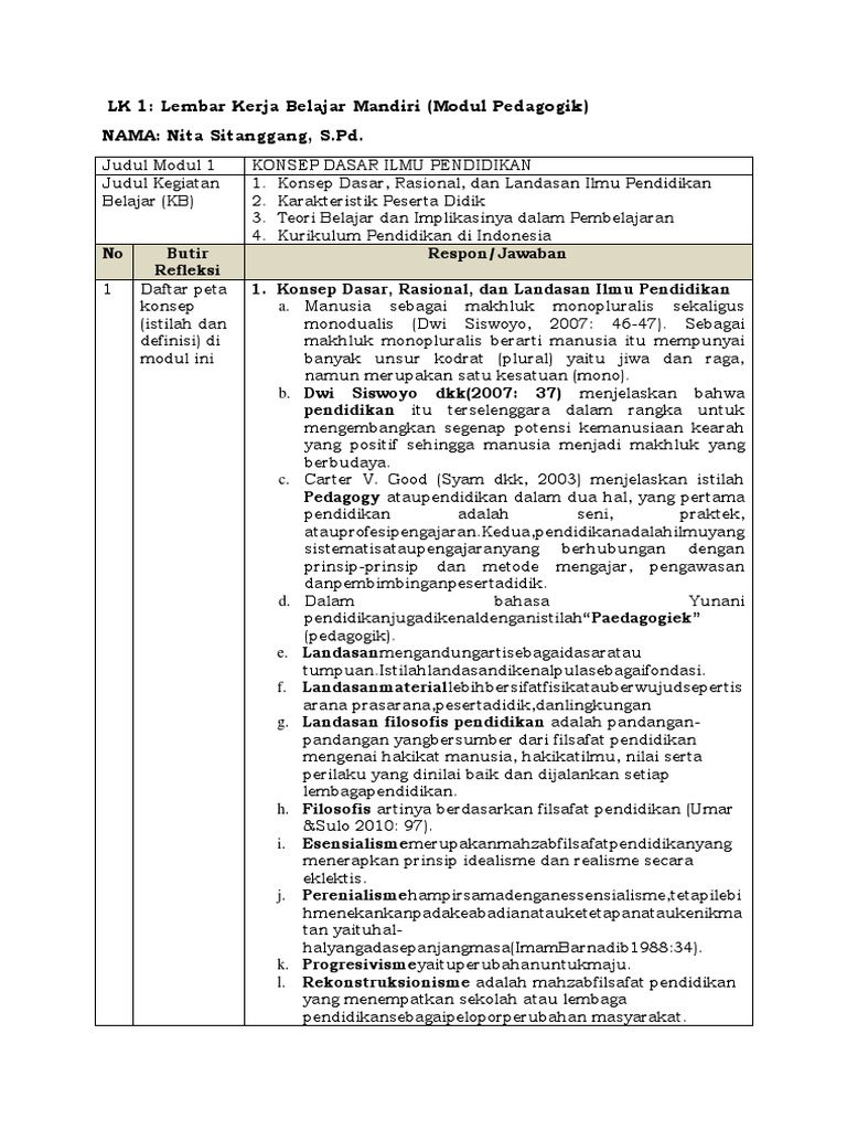 LKM Pedagogik Modul 1-Dikonversi | PDF