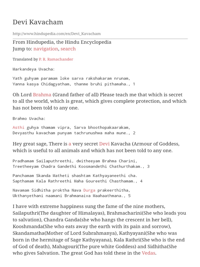 Devi Kavacham - Hindupedia, The Hindu Encyclopedia+ | PDF | Devi | Deities
