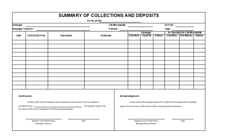 Summary of Collections and Deposits: Certification: Aknowledgement | PDF