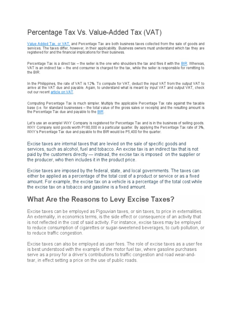 Percentage Tax vs. Value-Added Tax (VAT) : What Are The Reasons To Levy ...