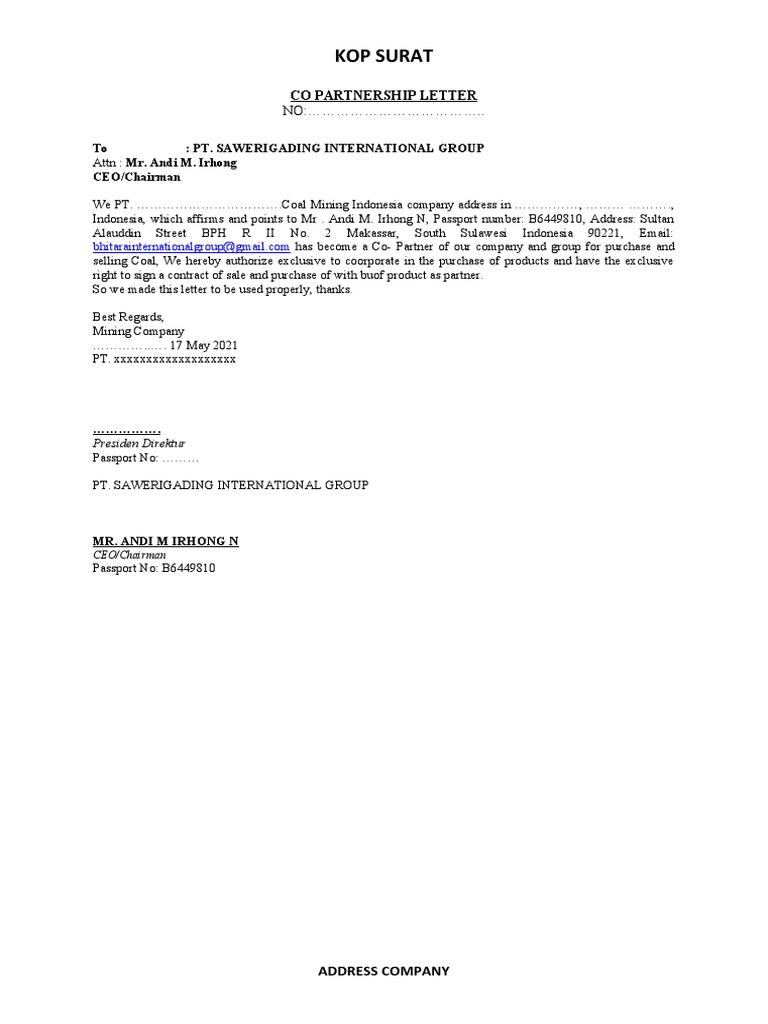 Co Partnership Letter Sig Coal Mine 2021-1 | PDF