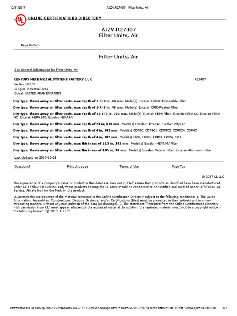 UL Certificate - Air Filters | PDF | Computing | Business