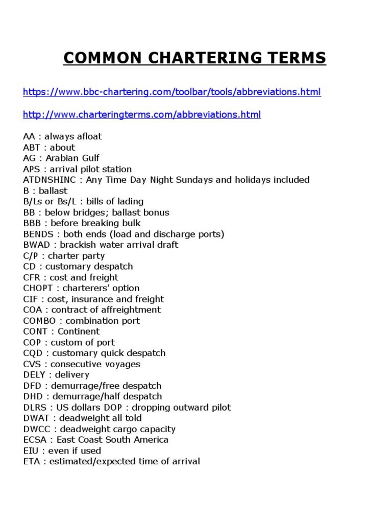 Key Chartering Terms Explained | PDF | Oil Tanker | Tonnage