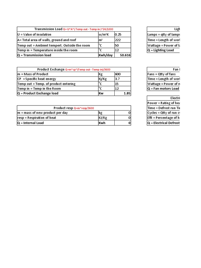 Cold Room Calculator | PDF | Refrigeration | Electric Power