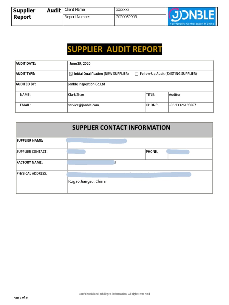 Report Sample-Supplier Factory Audit | PDF | Audit | Packaging And Labeling