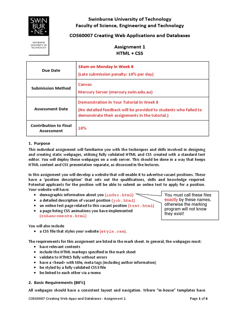 COS60007 Assignment 1-2 | Download Free PDF | Html Element | Websites