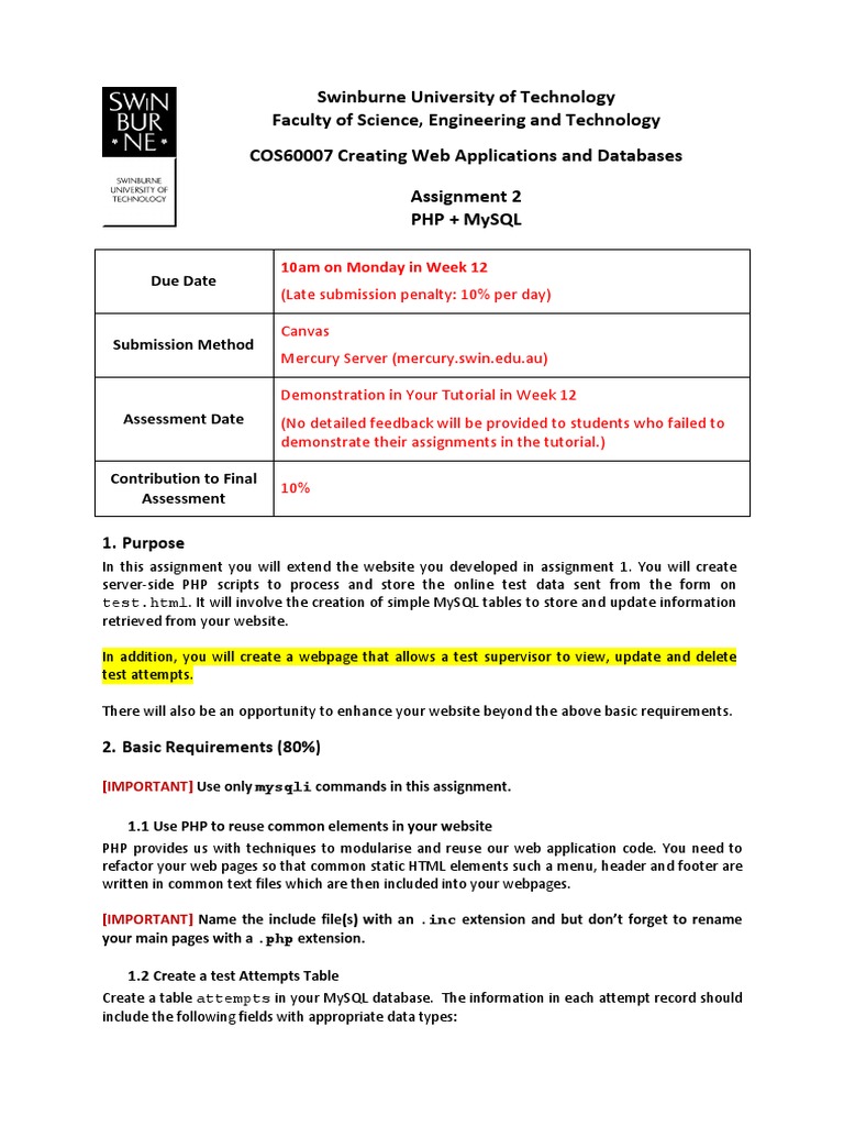 COS60007 Assignment 2 | PDF | Php | World Wide Web