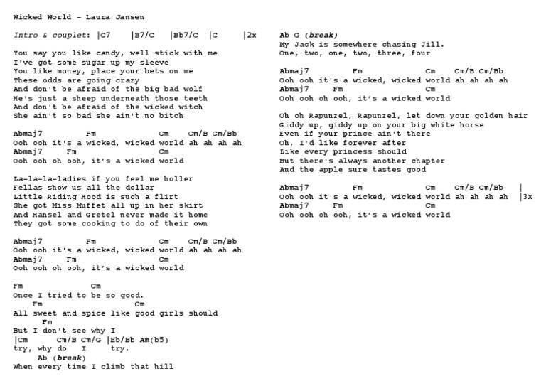 Wicked World - Laura Jansen Chords Landscape | PDF