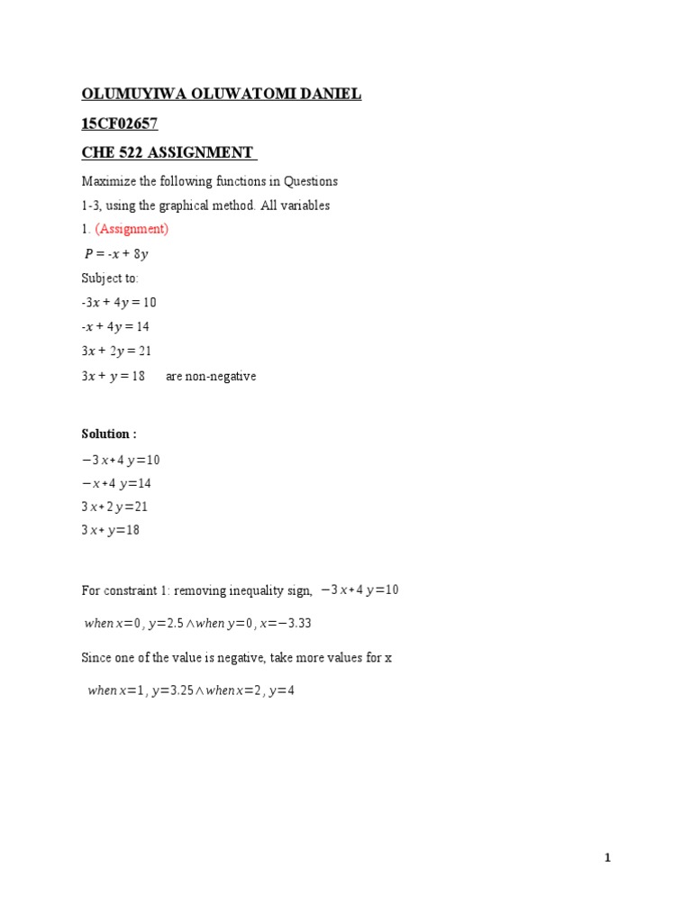 Olumuyiwa Oluwatomi Daniel 15CF02657 Che 522 Assignment | PDF | Mathematical Optimization ...