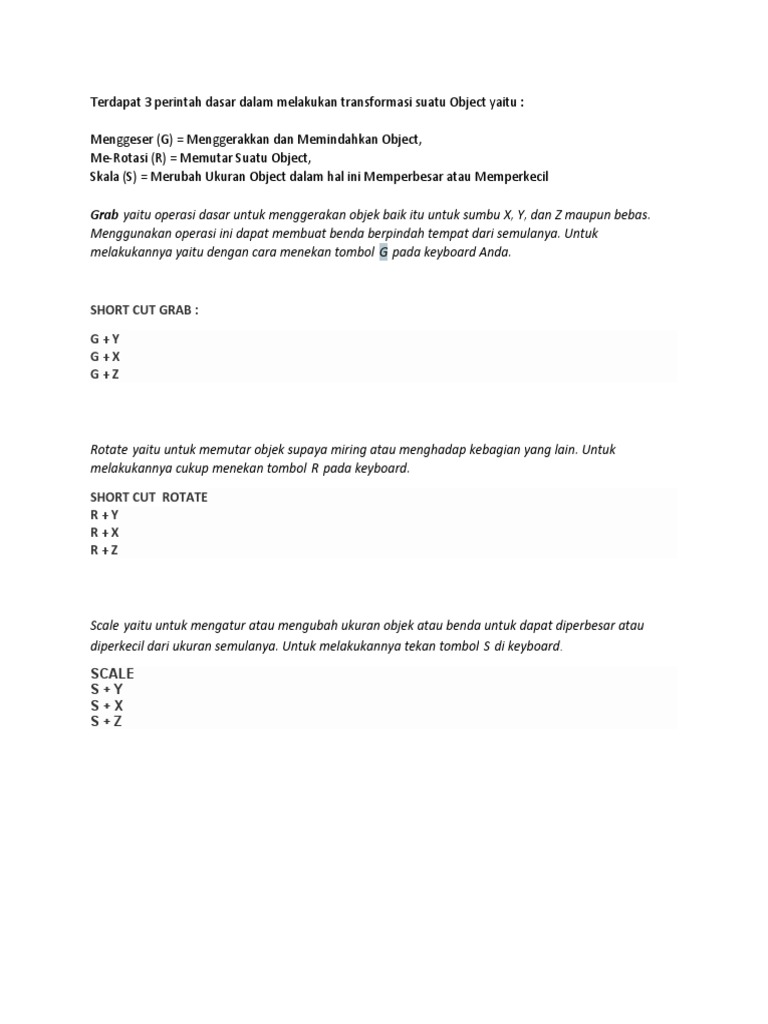 Perintah Dasar Transformasi Objek 3D | PDF