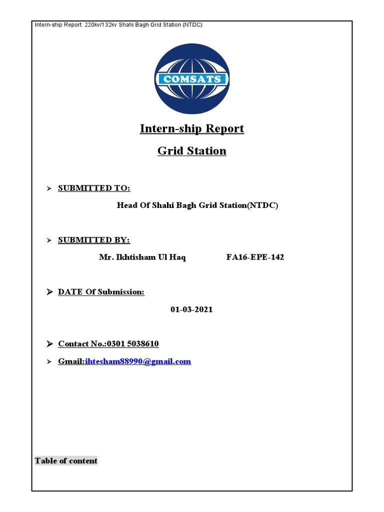 Shahi Bagh Grid Station Internship Report | PDF | Transformer ...