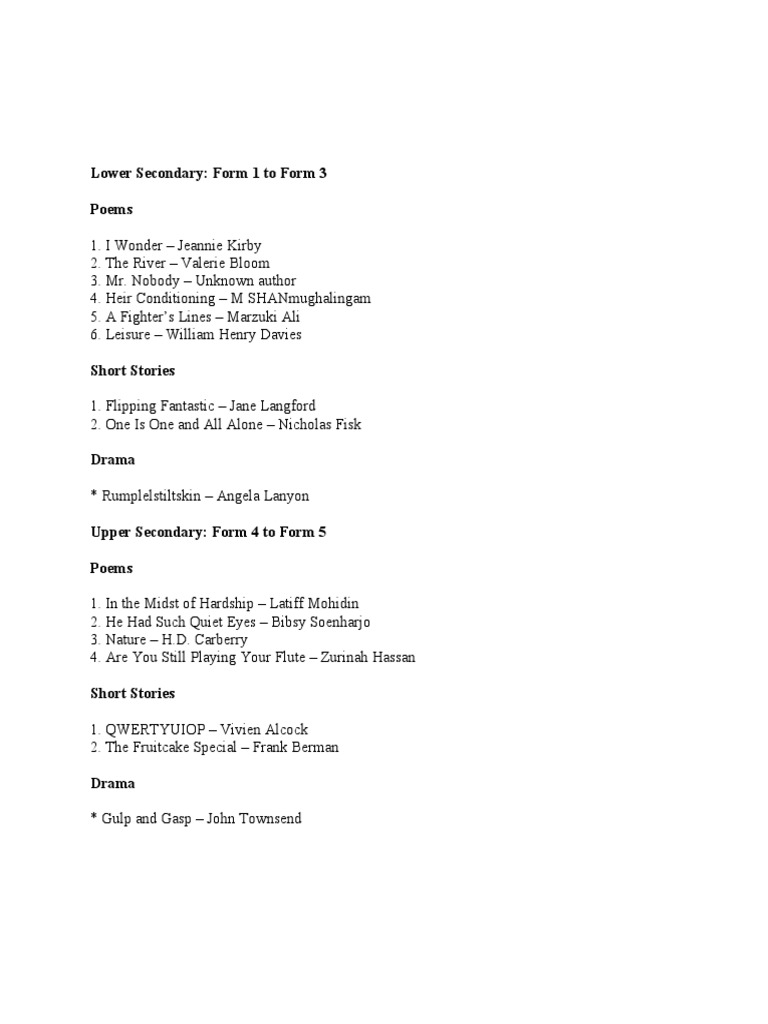 Lower Secondary & Upper Secondary Literature | PDF