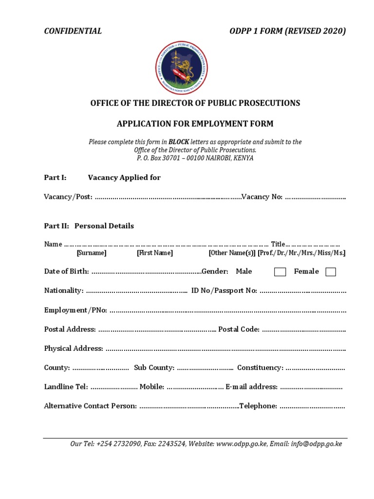 Application For Employement Odpp 1 Form Revised 2020 | PDF | Government | Justice