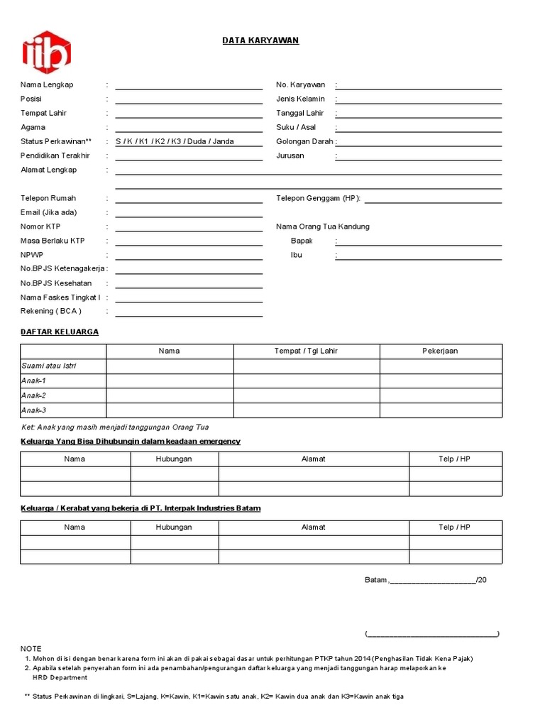 Form Data Karyawan | PDF