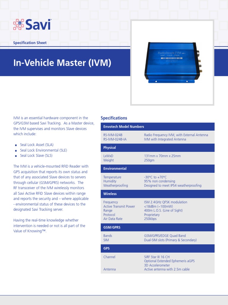 In-Vehicle Master (IVM) : Specification Sheet | PDF | General Packet ...