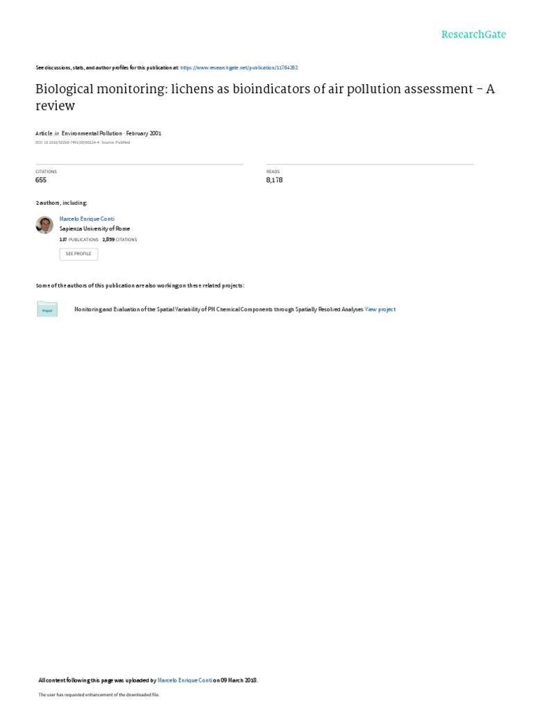 Biological Monitoring: Lichens As Bioindicators of Air Pollution ...