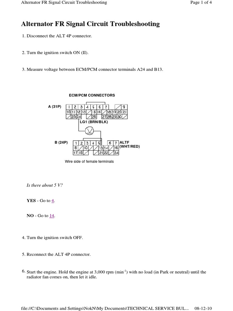 Alternator FR Signal Circuit Troubleshooting | PDF | Electrical ...