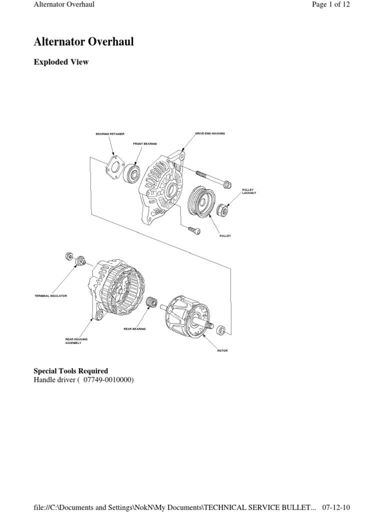 Alternator Overhaul: Exploded View | PDF | Tools | Equipment
