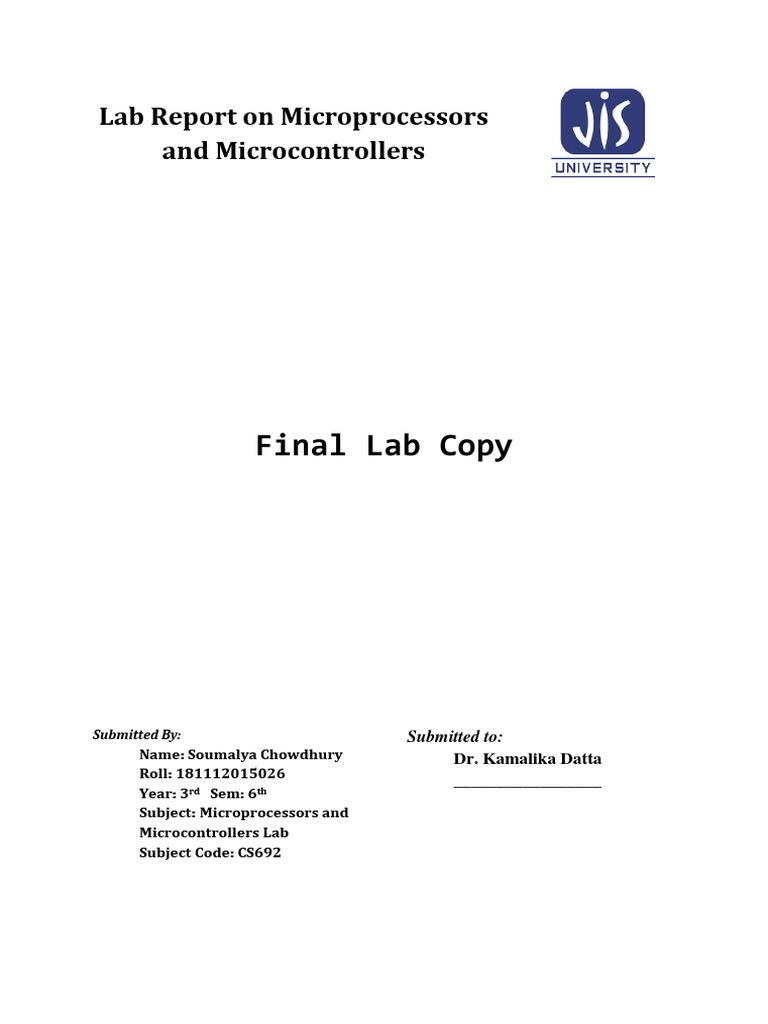 Lab Report on Microprocessors and Microcontrollers: Assembly Language ... Lab Report on Microprocessors and Microcontrollers: Assembly Language ...