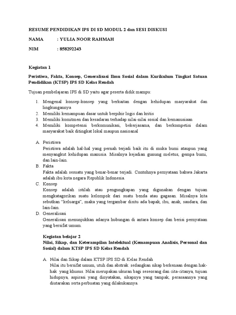 Resume Pendidikan Ips Di SD Modul 2 | PDF | Sains & Matematika