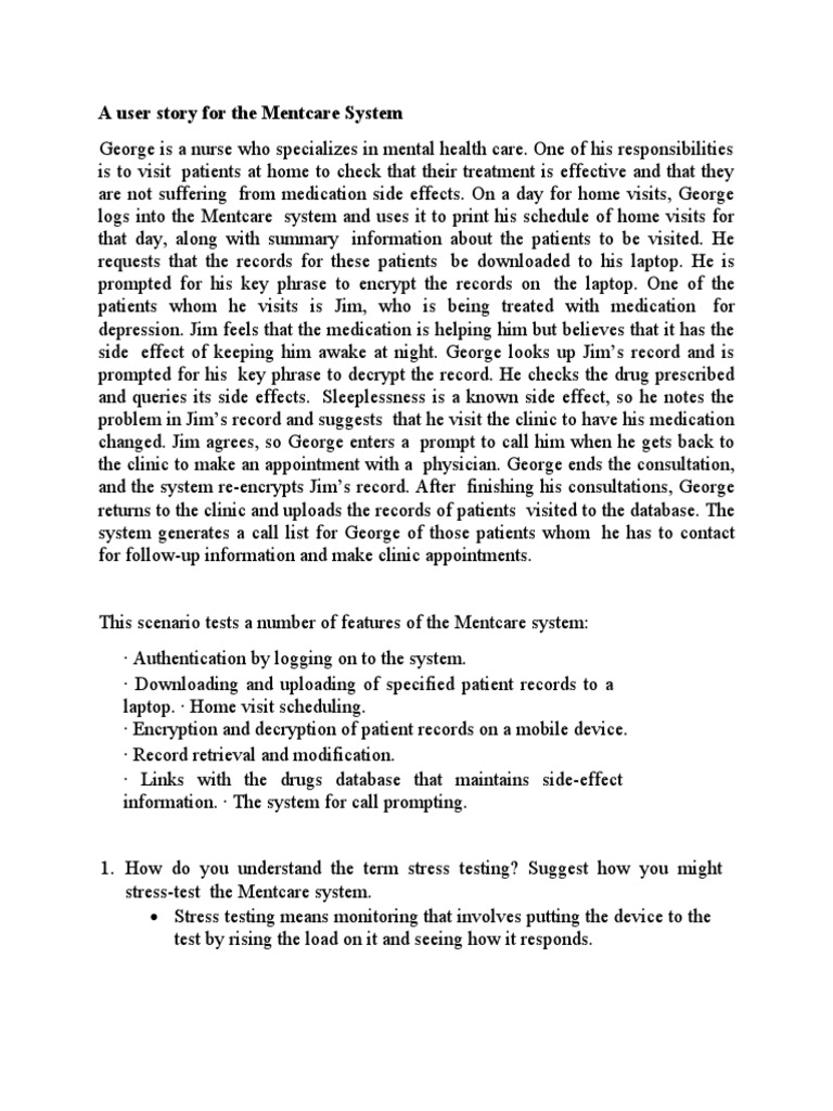 A User Story For The Mentcare System | PDF | Adverse Effect | Patient