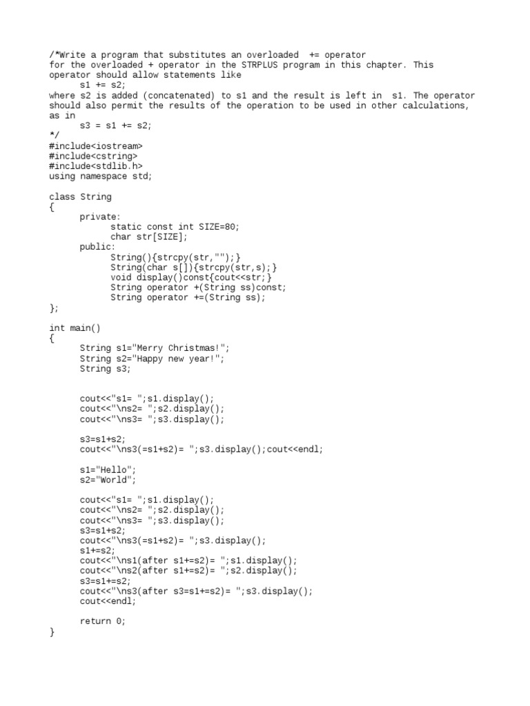 Overload += Operator for String Concatenation | PDF