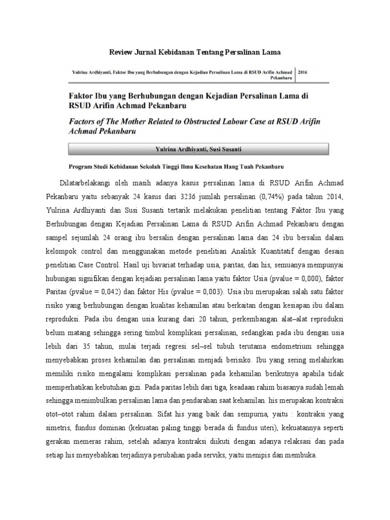 Review Jurnal Kebidanan Tentang Persalinan Lama | PDF