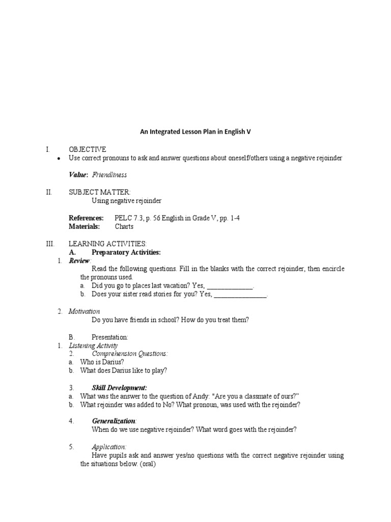 An Integrated Lesson Plan in English V | PDF | Lesson Plan | Teaching