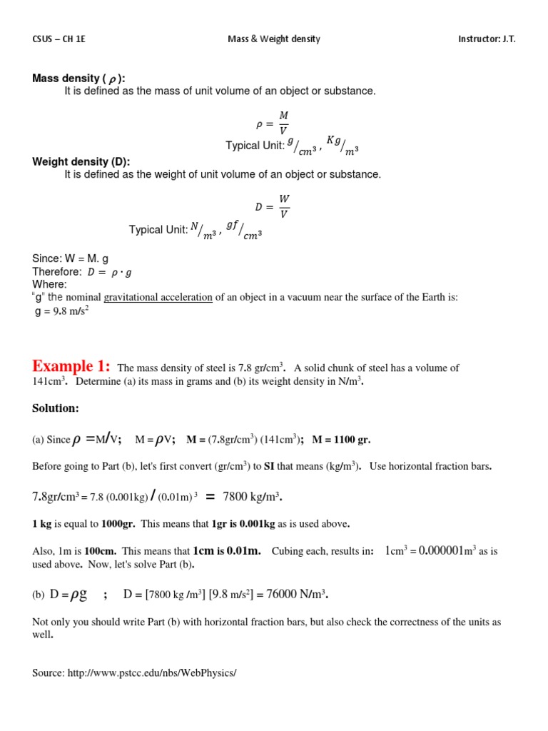 Mass Weight Density | PDF