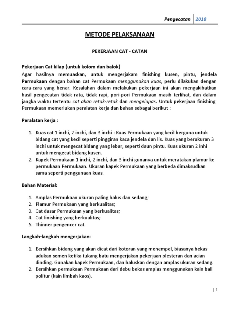 011 Metode Pelaksanaan - Pengecatan | PDF